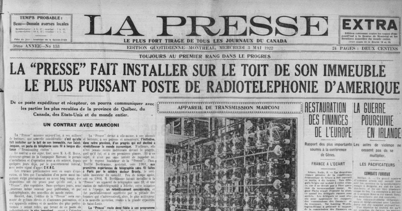 CFCF, CJBC, CKAC : les premières stations de radio montréalaises ...